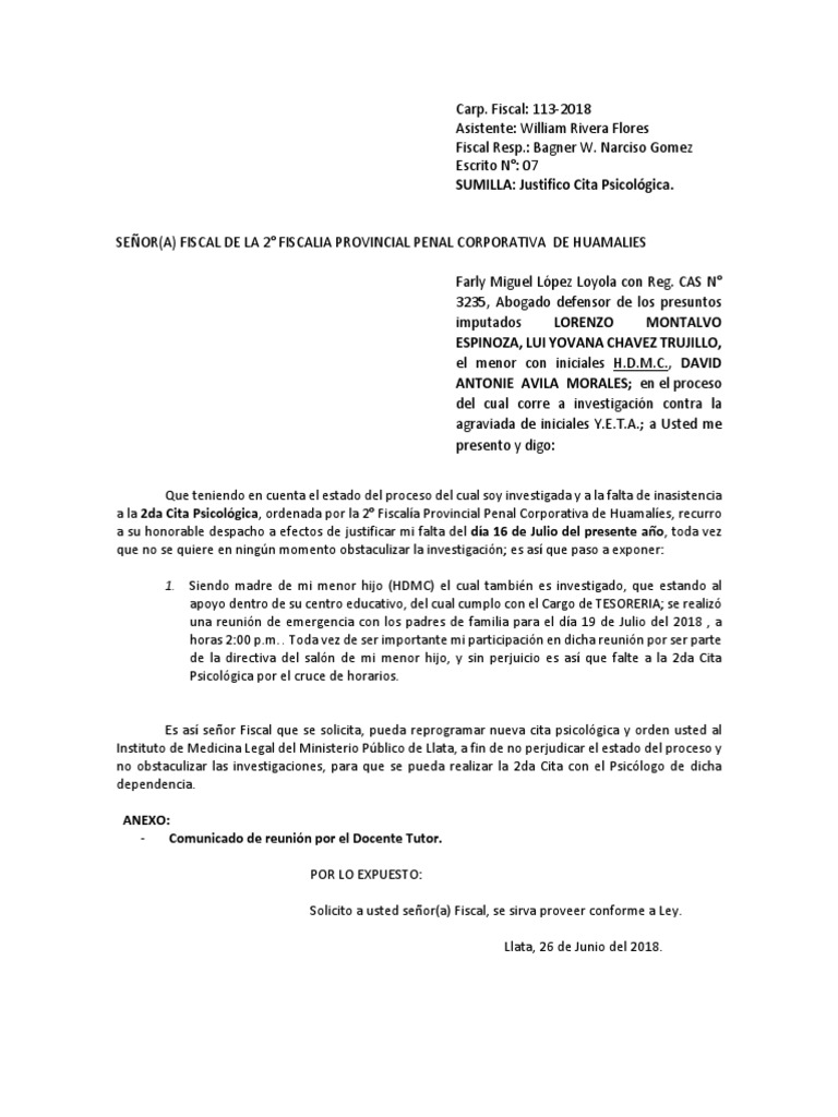 Reprogramar Cita Psicologica - Llata Fiscalia | PDF | Gobierno | Violencia