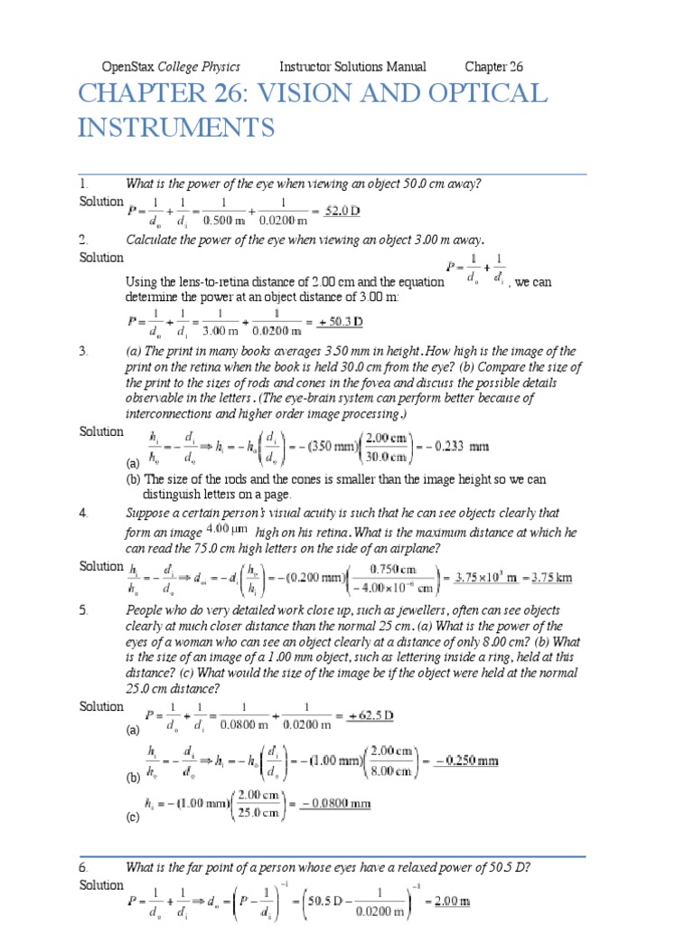 Physics Chapter 26 Answers | PDF | Lens (Optics) | Lenses