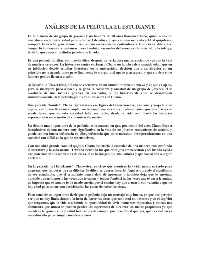 Análisis de La Película El Estudiante | PDF | Amor | Sicología