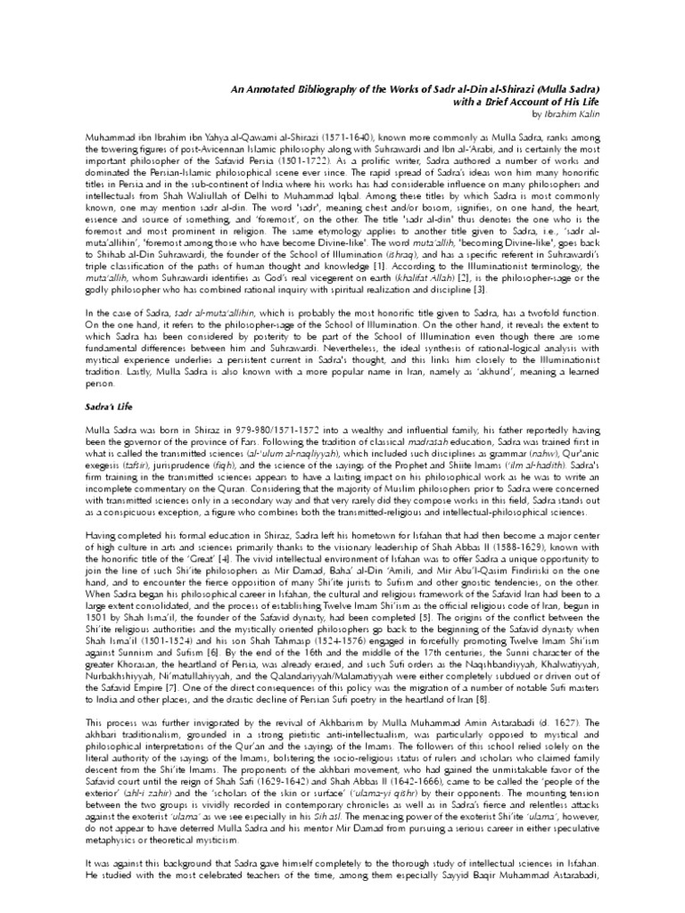 Ibrahim Kalin - An Annotated Bibliography of The Works of Sadr Al-Din ...