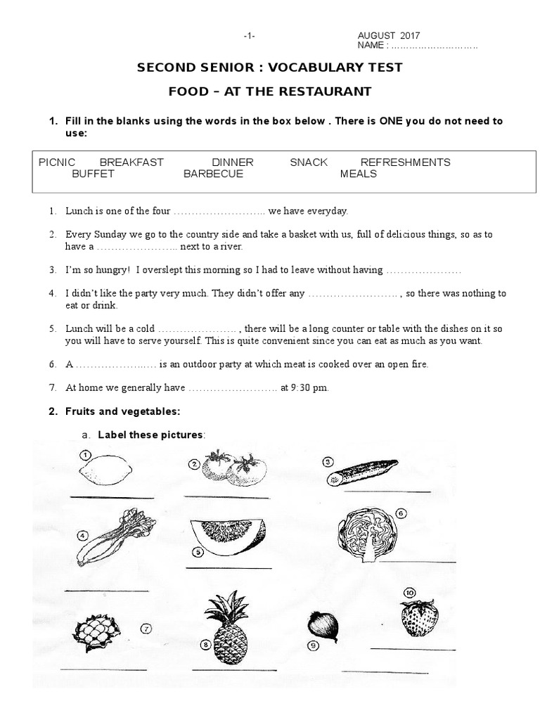 4 - Test - Food - August | PDF | Lunch | Meal