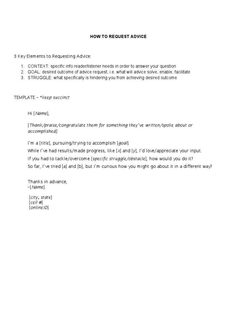 How To Request Advice - Email Template | PDF