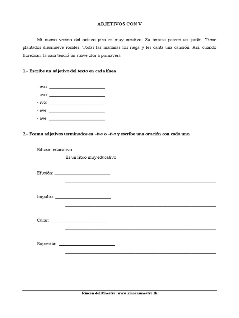 Adjetivos Con V | PDF | Artes del Lenguaje y Comunicación