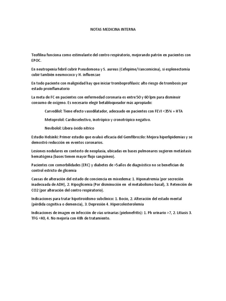 Notas Medicina Interna | PDF | Diabetes mellitus | Especialidades Medicas