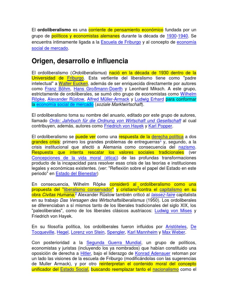 El Ordoliberalismo Es Una Corriente de Pensamiento Económico Fundada ...