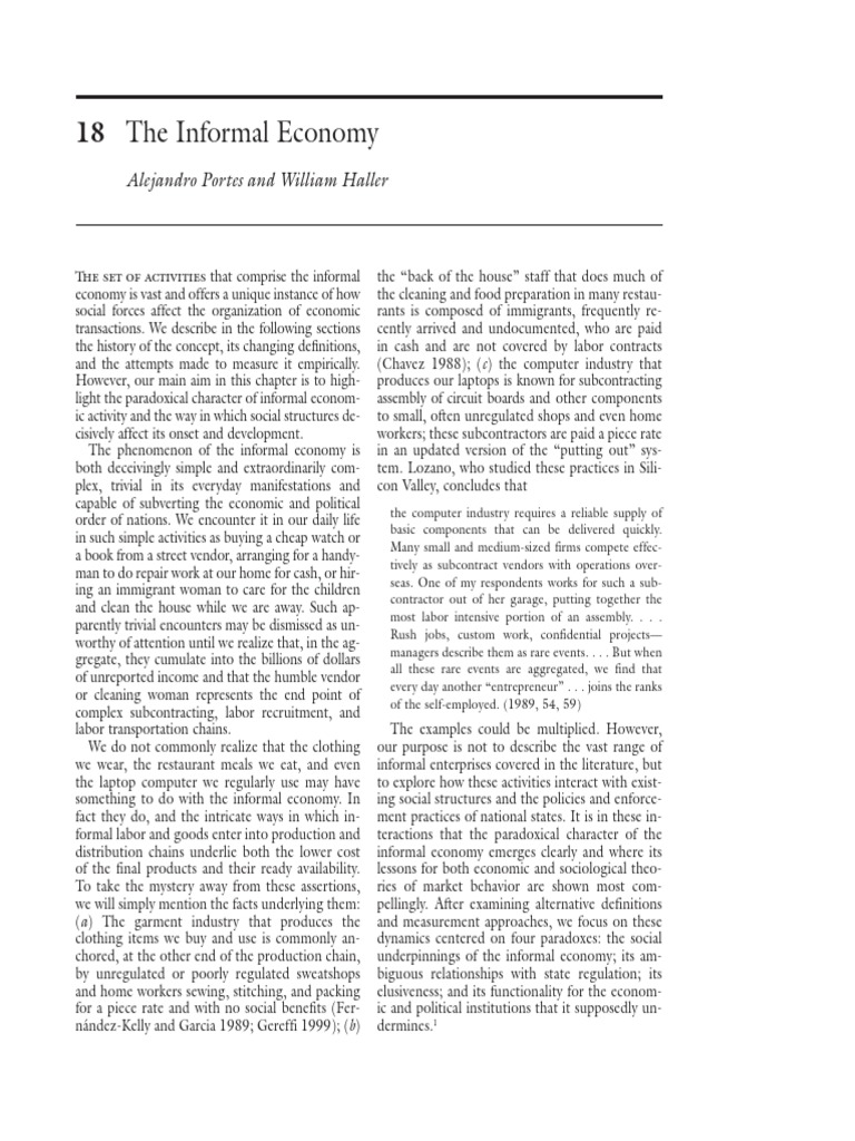 The Informal Economy - Portes Haller 2004 | PDF | Informal Sector ...