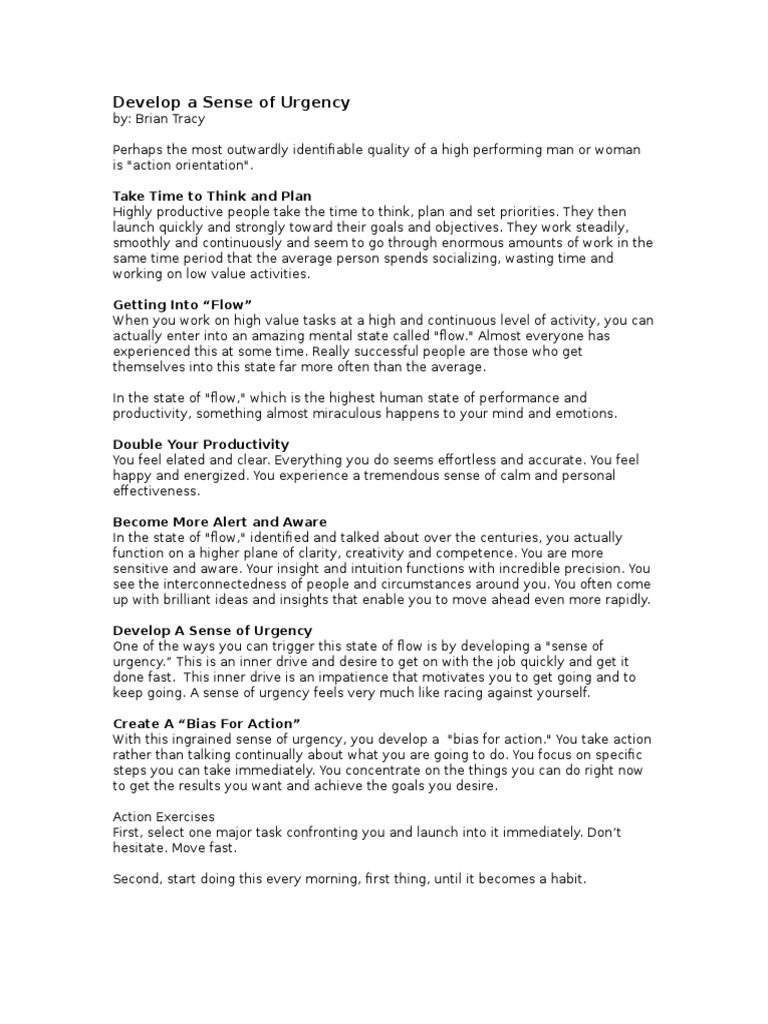 Develop A Sense of Urgency: Take Time To Think and Plan | PDF | Senses ...