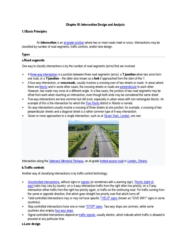 Chapter VI: Intersection Design and Analysis 1.1basic Principles | PDF ...