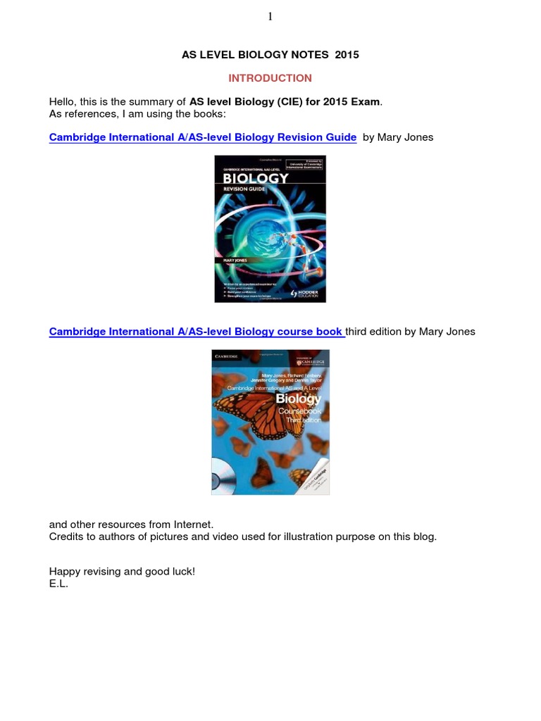 AS Level Biology Notes 2015 PDF | PDF | Cell (Biology) | Endoplasmic ...