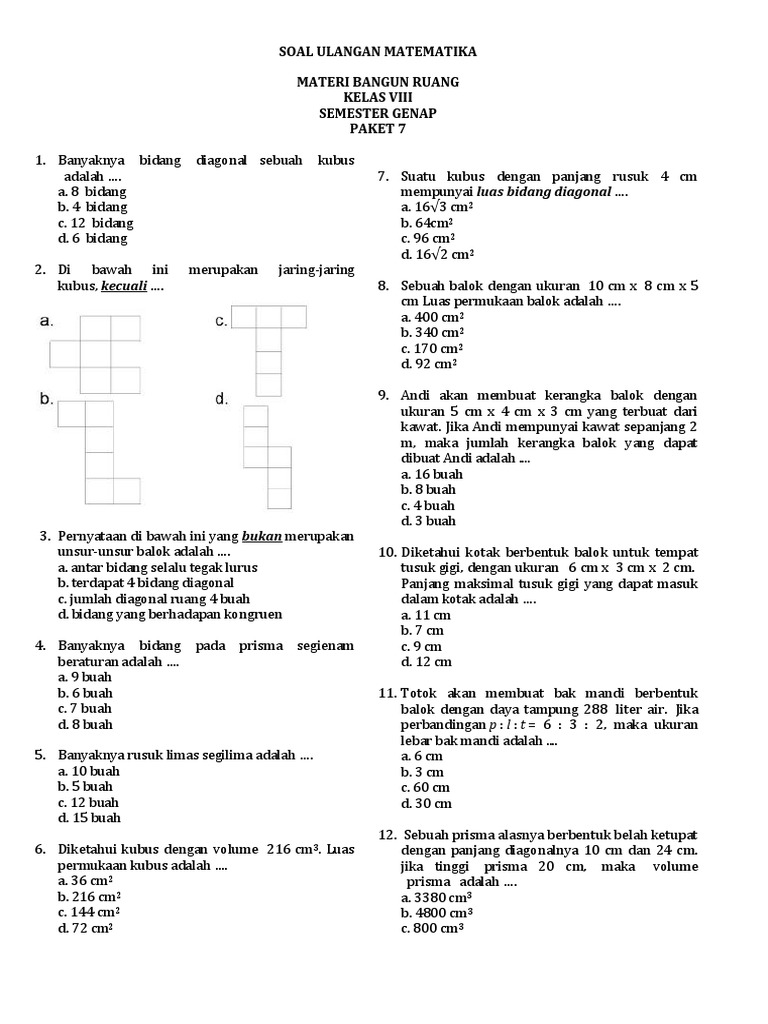 Latihan Soal Bangun Ruang Kelas VIII | PDF