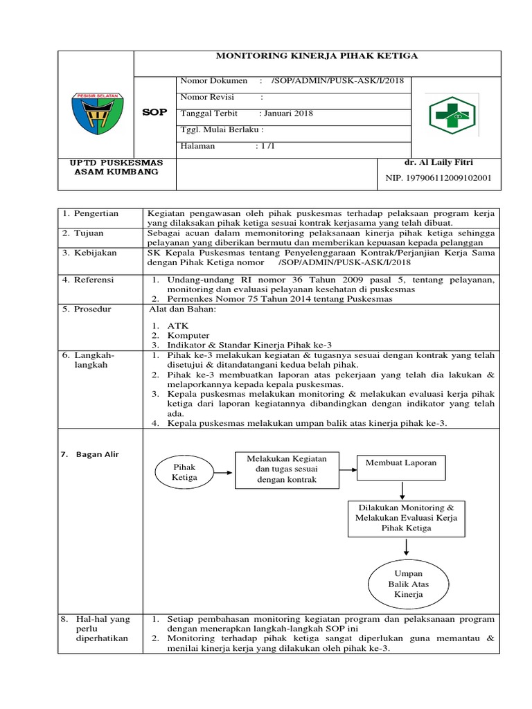 Sop Monitoring Kinerja Pihak Ketiga | PDF
