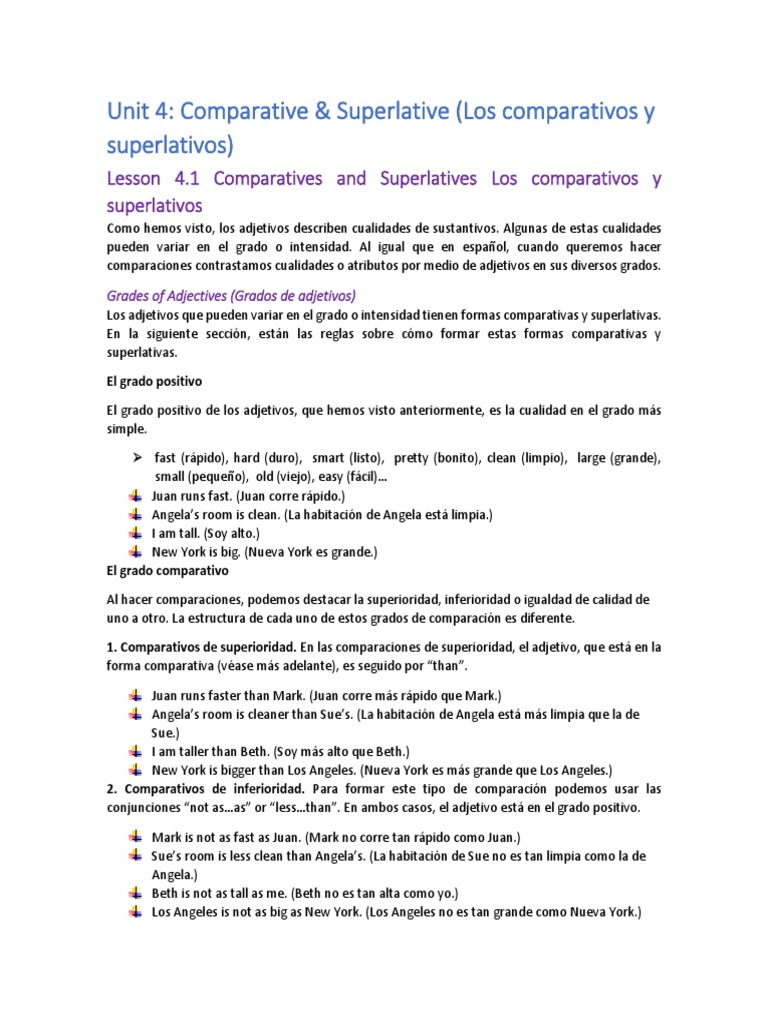 Hojas De Trabajo De Adjetivos Superlativos