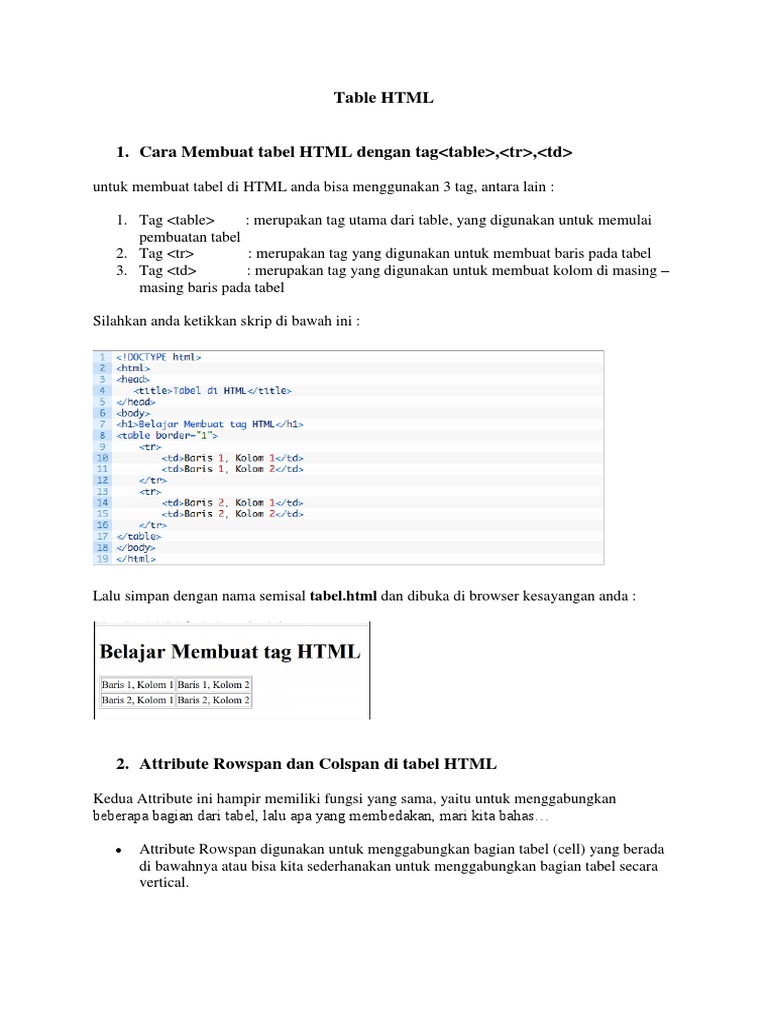 Cara Membuat Tabel HTML Dengan Tag | PDF