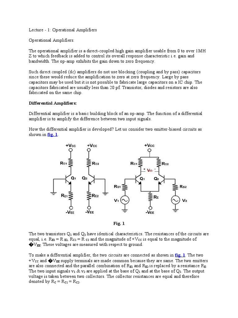 Differential Amplifiers:: 1 2 E1 E2 C1 C2 CC EE | PDF | Amplifier ...