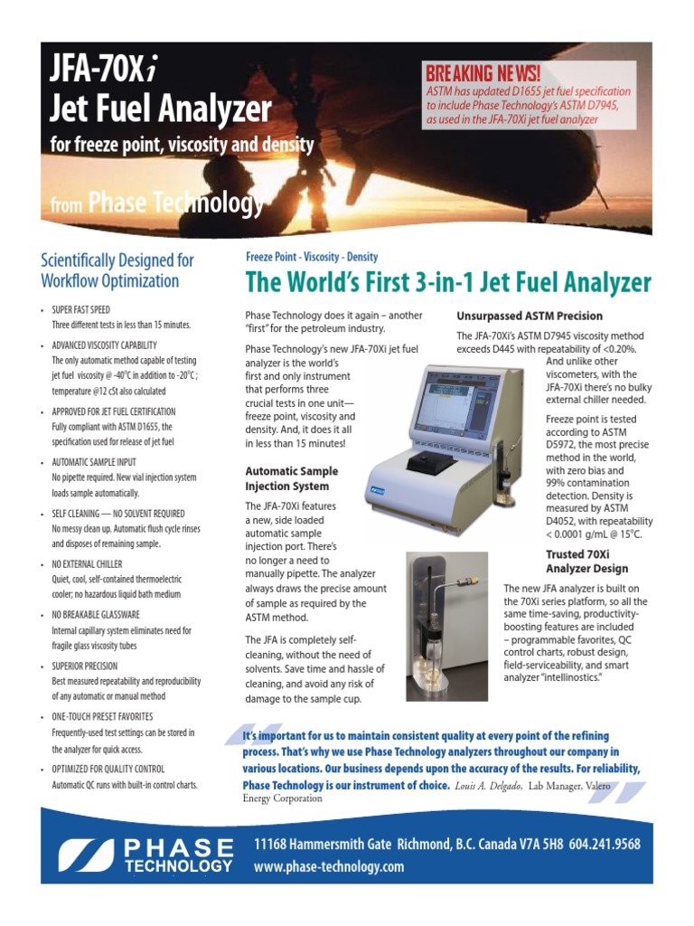Phase Technology JFA 70xi Jet Fuel Analyzer | PDF | Jet Fuel | Viscosity