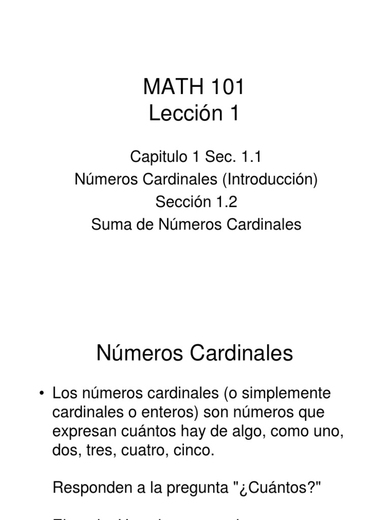 Números Cardinales (Introducción) y Suma de Números Cardinales Lección ...