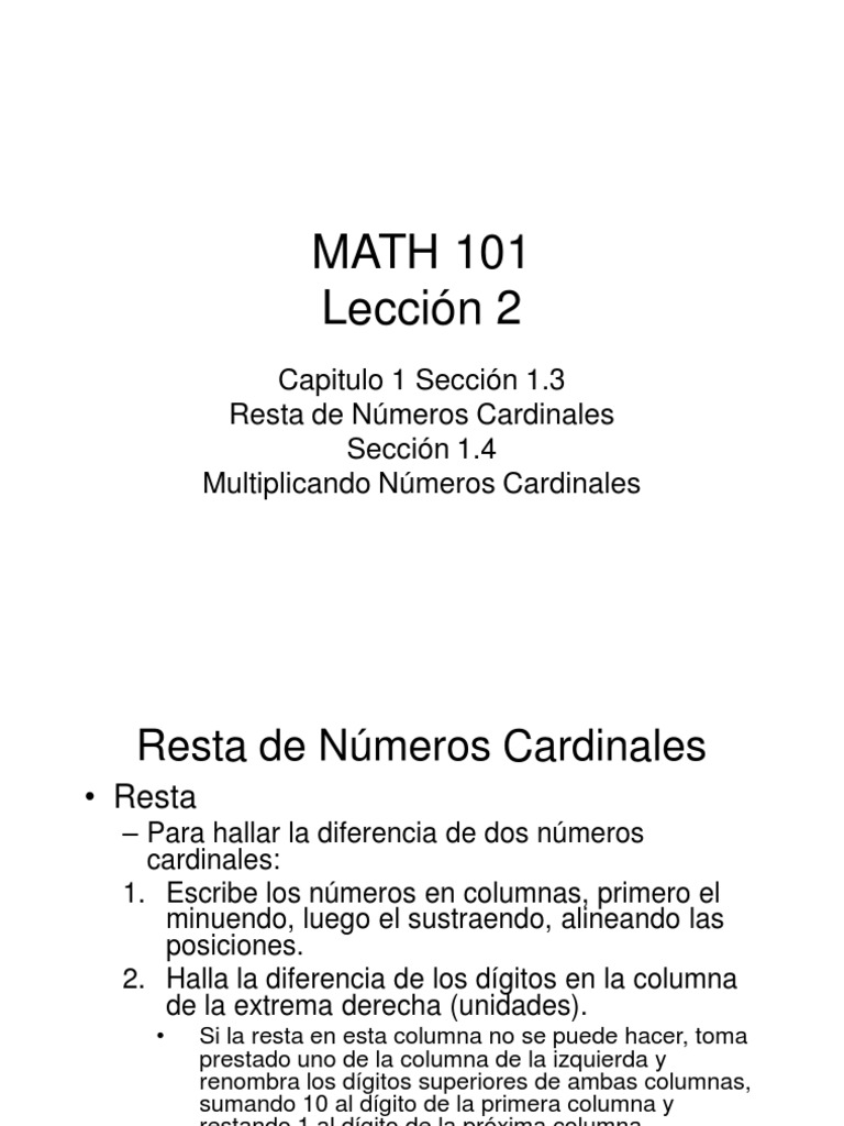 Resta de Números Cardinales y Multiplicando Números Cardinales Lección ...
