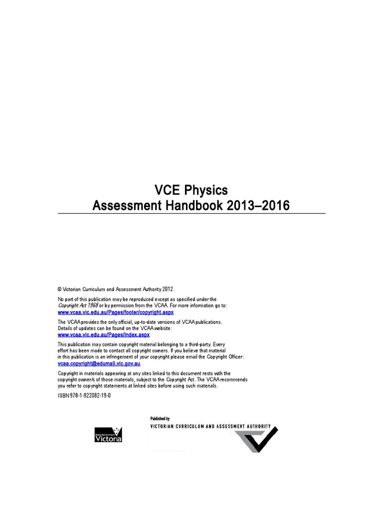 VCE Physics Assessment Handbook 2013-2016 | PDF | Educational ...