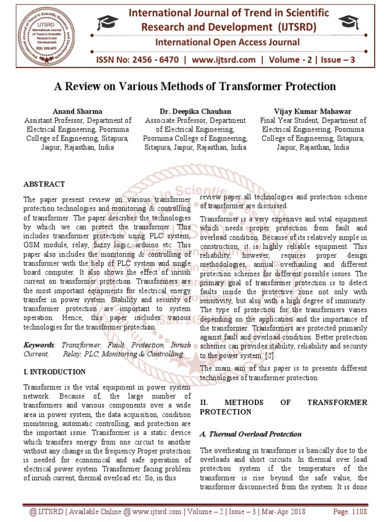 A Review On Various Methods of Transformer Protection | PDF | Relay ...