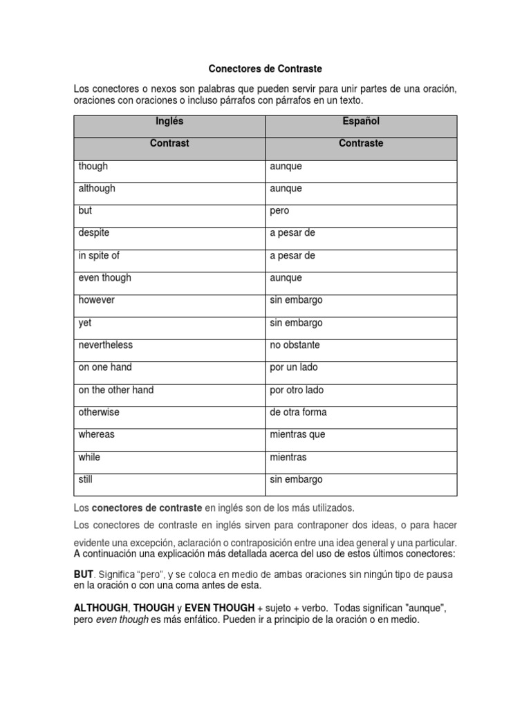 Conectores de Contraste | PDF | Coma | Oración (Lingüística)