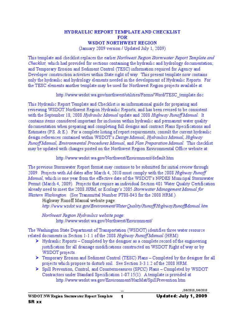 HYDRAULICREPORTTEMPLATE2009 Ver 2 | PDF | Stormwater | Drainage Basin