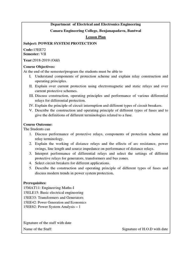 Lesson Plan PSP | PDF | Fuse (Electrical) | Electric Power System