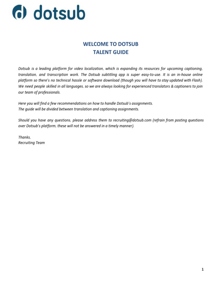 Welcome Talent: To Dotsub Guide | PDF | Typefaces | Ellipsis