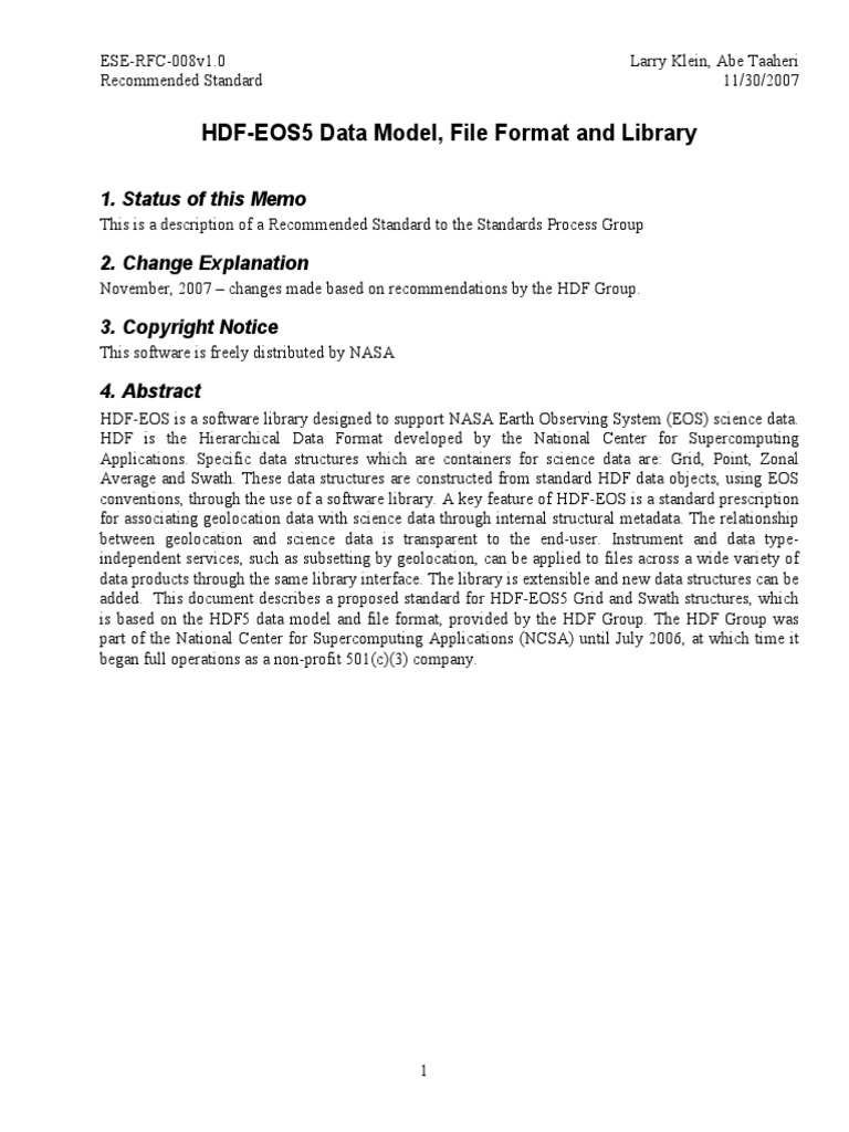 HDF-EOS5 Data Model, File Format and Library | PDF | Metadata ...