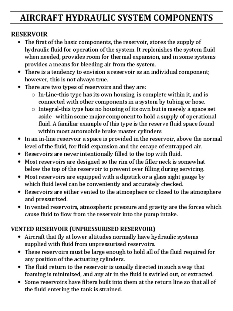 Aircraft Hydraulic System Components Guide | PDF | Pump | Piston