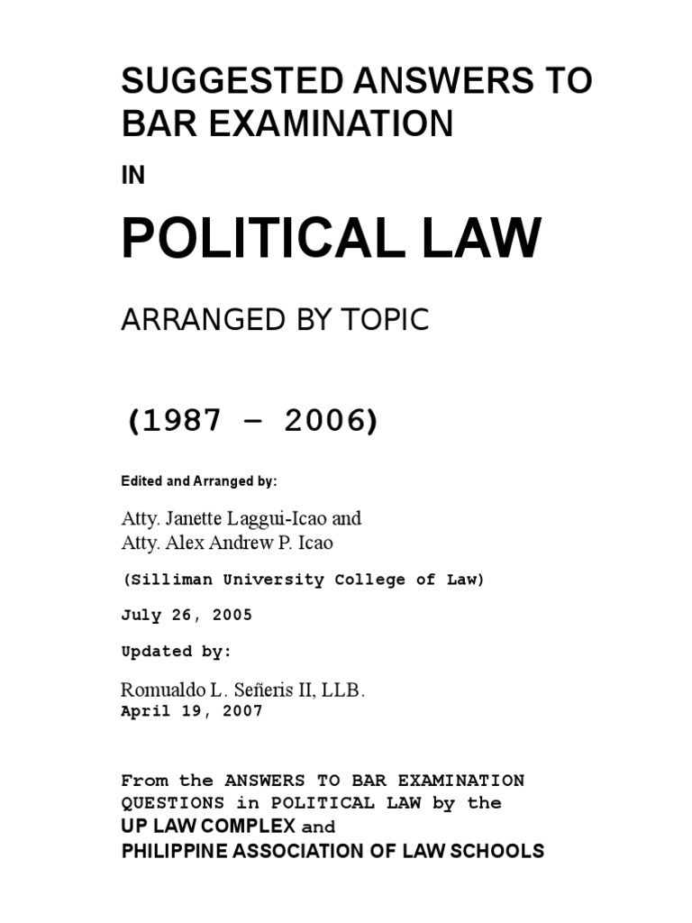 Suggested Answers to Bar Examination Questions in Political Law ...