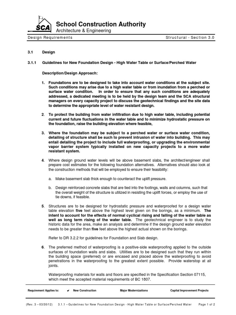 Guidelines For New Foundation Design High Water Table or Surface ...