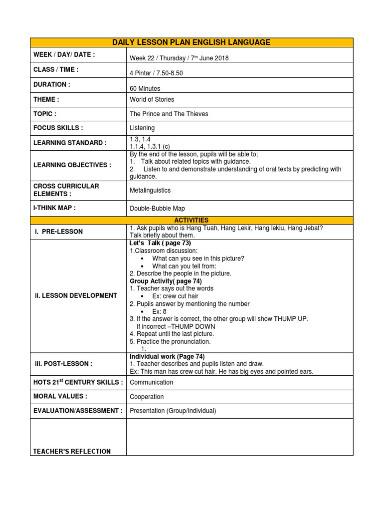 Daily Lesson Plan English Language | PDF