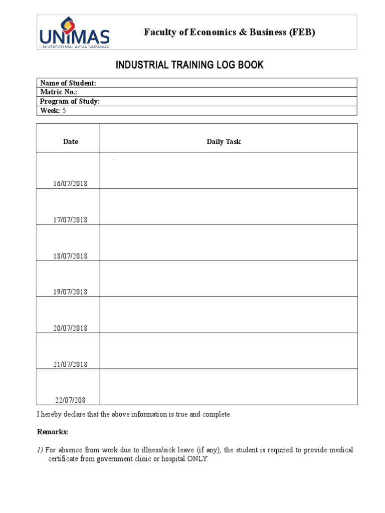 Industrial Training Log Book Template | PDF | Business | Finance ...