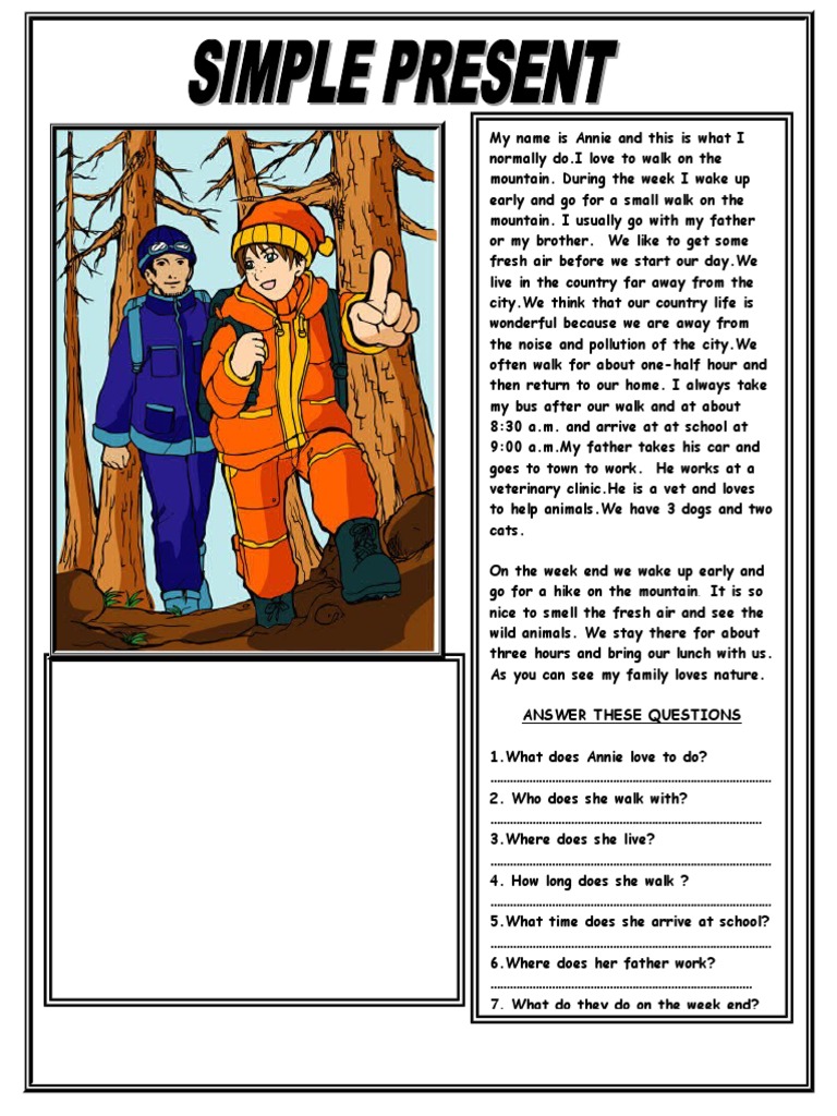 Simple Present Reading Comprehension Text Grammar Drills Reading ...