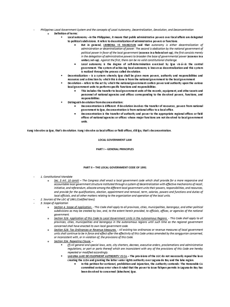 Philippines Local Government System and The Concepts of Local Autonomy ...