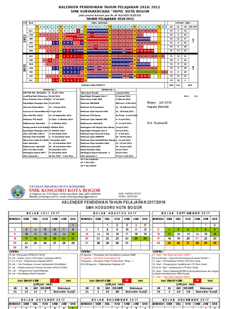 Kalender Pendidikan 2017.2018 SMK KGR | PDF