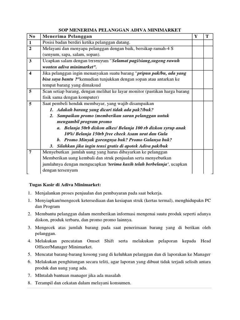 Sop Minimarket | PDF