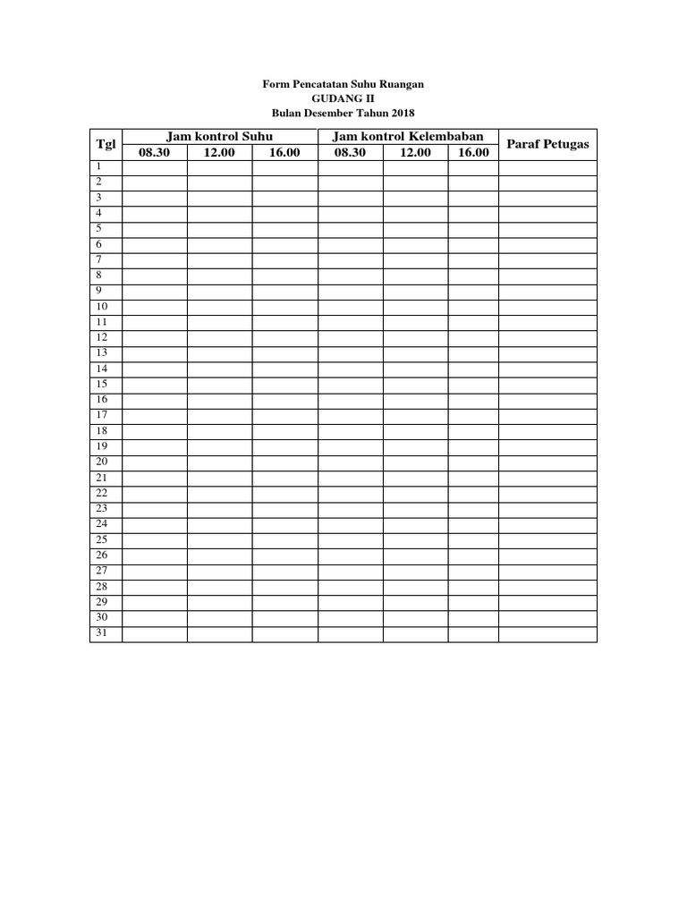 Form Pencatatan Suhu Ruangan | PDF