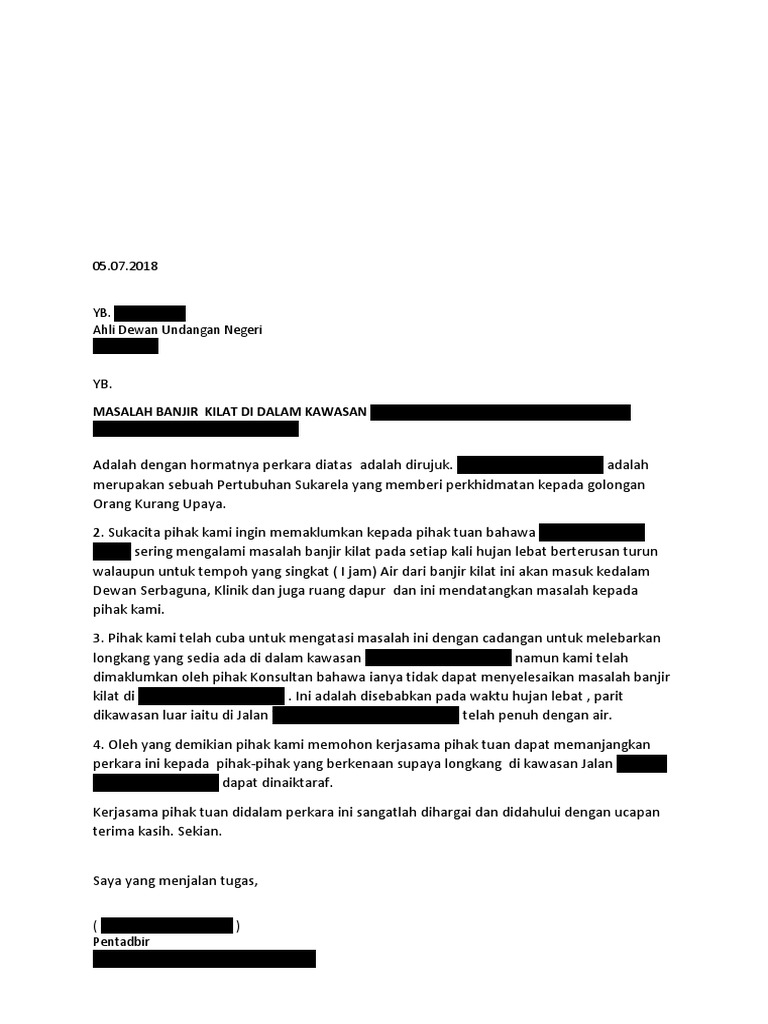 Contoh Surat - Banjir Kilat-Kepada YB | PDF