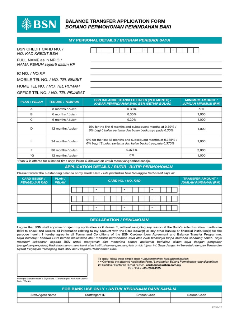 BSN Balance Transfer Application Form 8.05.2018 | PDF