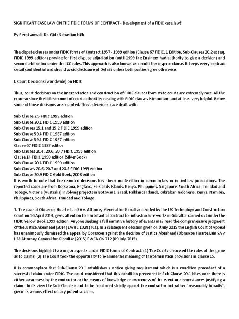 FIDIC Contract Dispute Case Law Insights | PDF | Contractual Term ...