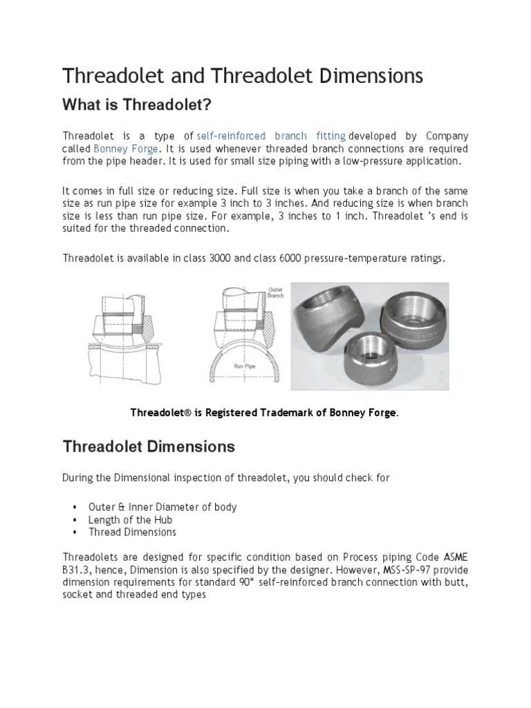 Threadolet and Threadolet Dimensions | PDF | Pipe (Fluid Conveyance ...