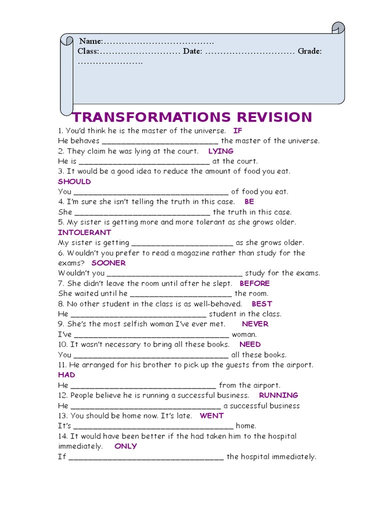 Transformations Revision: Name: . Class: Date: Grade | PDF