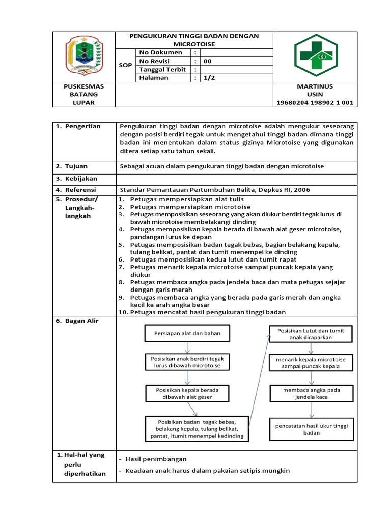 SOP Penatalaksanaan Pengukuran Tinggi Badan Dengan Microtois | PDF