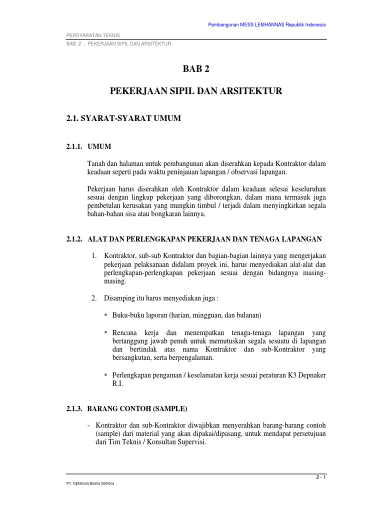 Contoh Spektek Arsitektur | PDF