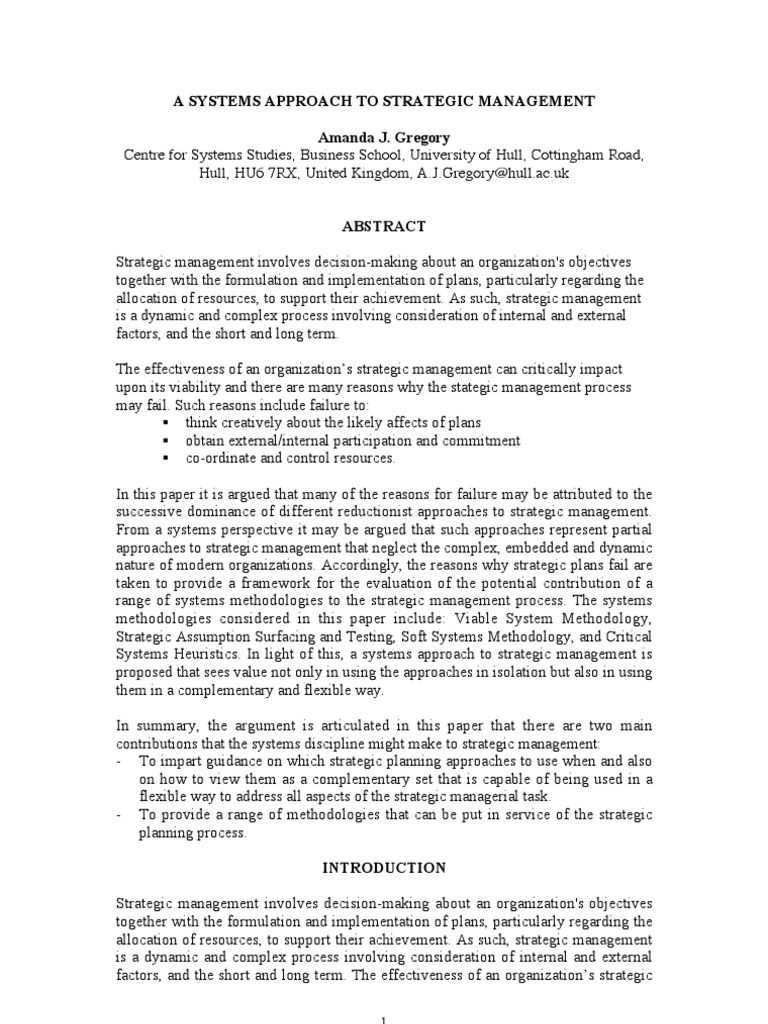 Systems Approach to Strategic Management | PDF | Strategic Management ...