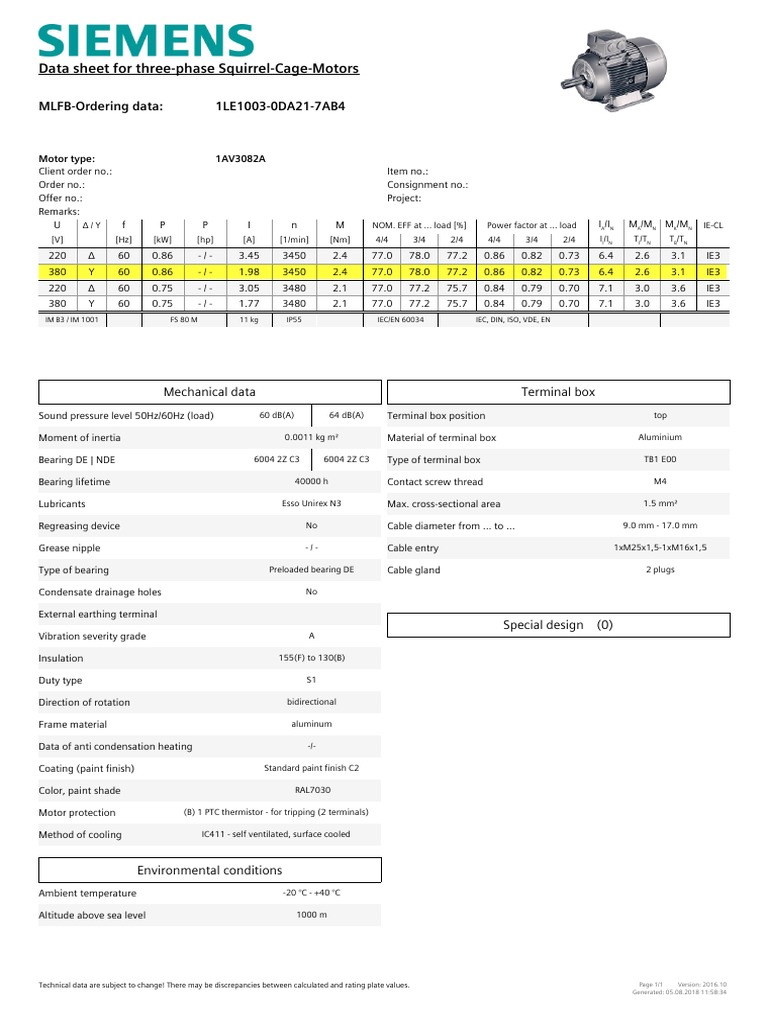 1LE1003 0DA21 7AB4 Datasheet en | PDF | Bearing (Mechanical) | Electrical Engineering