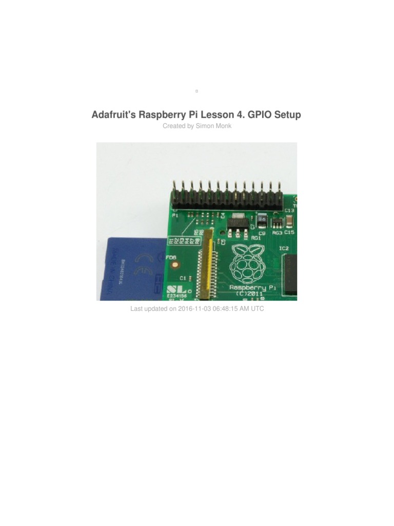 Adafruits Raspberry Pi Lesson 4 Gpio Setup PDF | PDF | Raspberry Pi | Computing