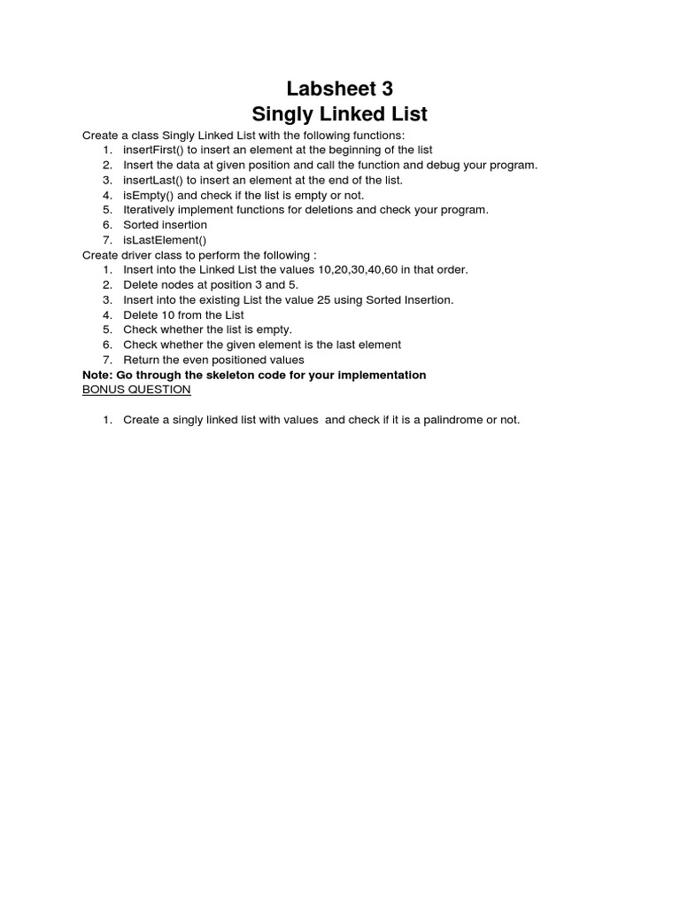 Labsheet 3 Singly Linked List | PDF | Algorithms And Data Structures | Computer Engineering