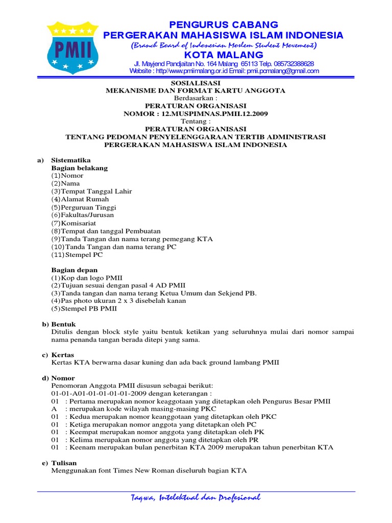 Mekanisme Penerbitan Kartu Anggota PMII | PDF